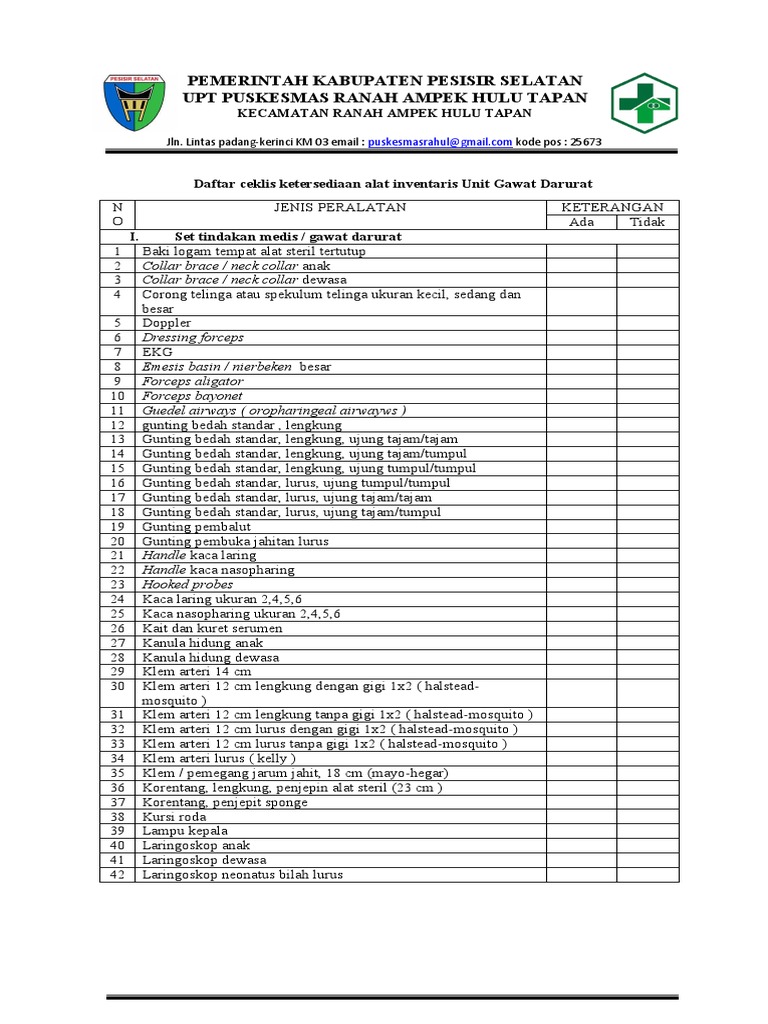 Daftar Ceklis Alat Ugd | PDF | Kesehatan Holistik | Sains & Matematika