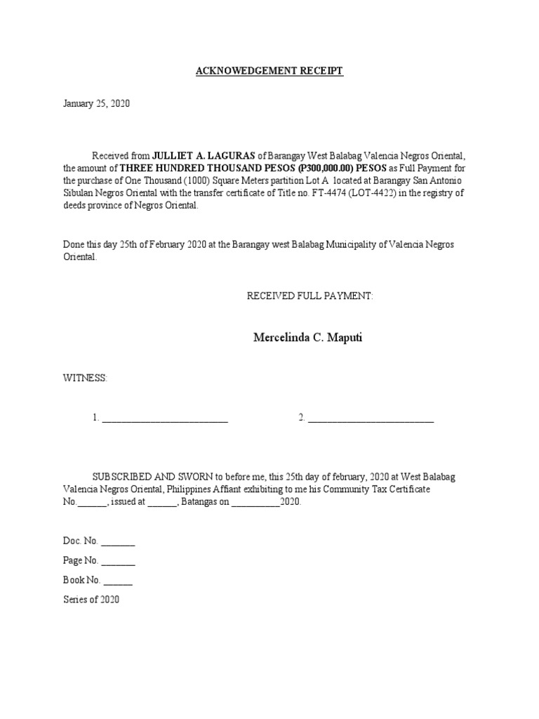 Acknowledgment Receipt for Lot Purchase | PDF