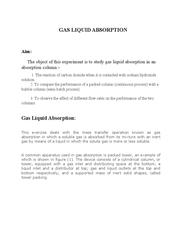 Gas Liquid Absorption: The Object of This Experiment Is To Study Gas ...