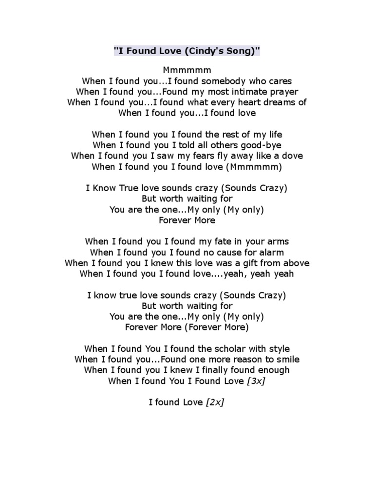 I Found Love (Cindy's Song) | PDF | Poetry