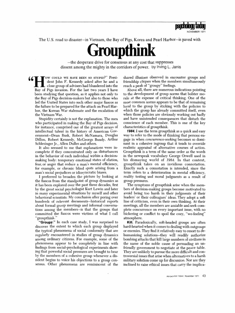 Janis, Irving L. Groupthink (43-44, 46, 74-76) | Download Free PDF ...