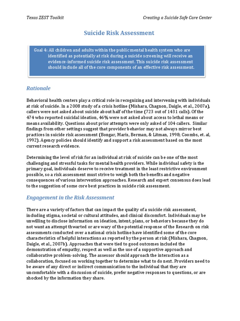 Toolkit Risk Assessment Final1 | PDF | Suicide | Depression (Mood)
