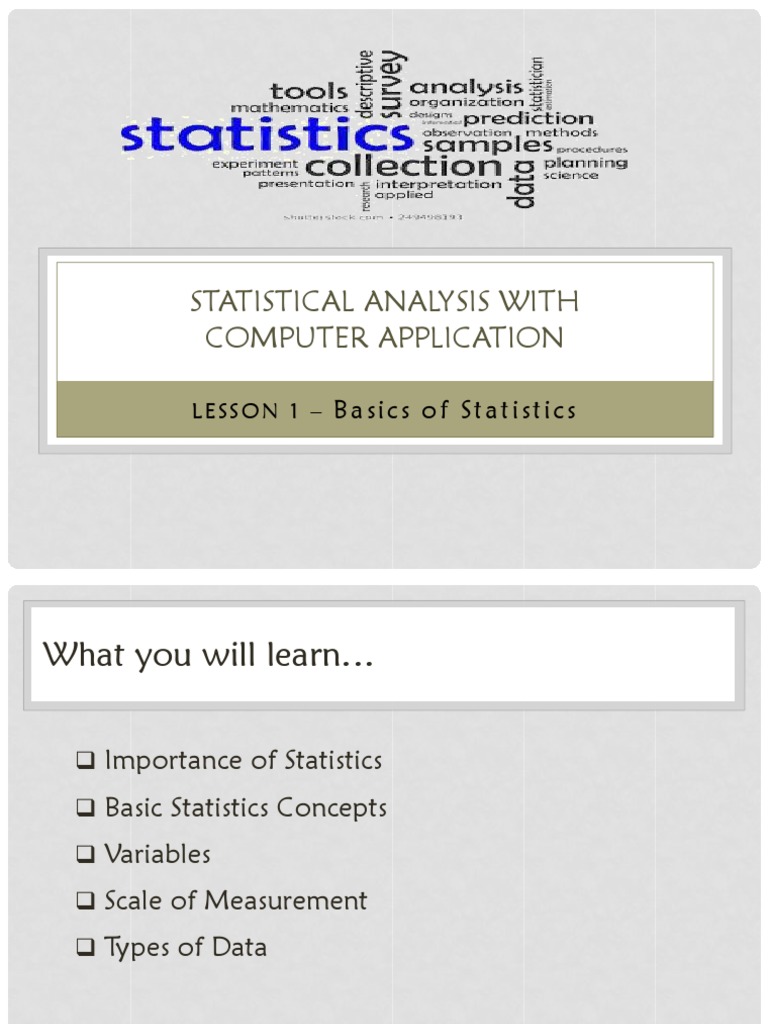 Lesson 1 Basics of Statistics PDF | PDF | Level Of Measurement | Sampling (Statistics)