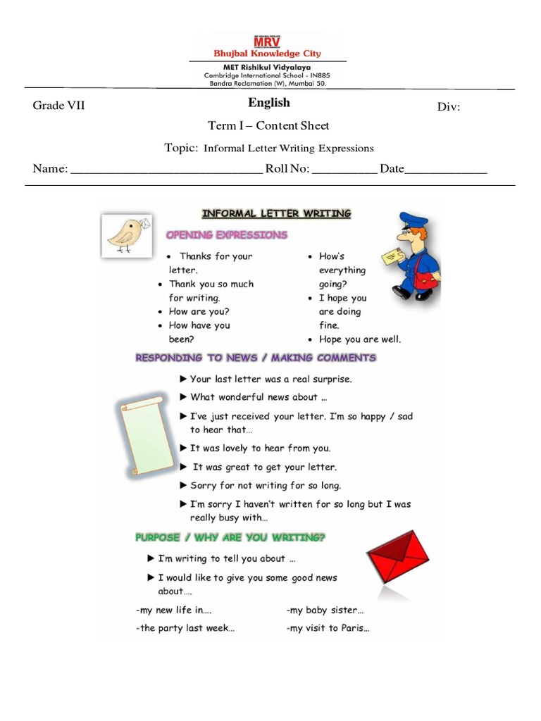 Grade VII Term I - Content Sheet Topic: Div:: English | PDF