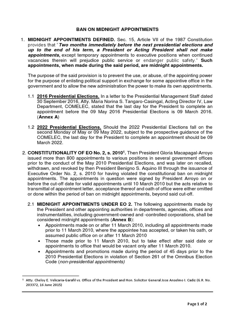 Midnight Appointments | PDF | President Of The Philippines | World Politics