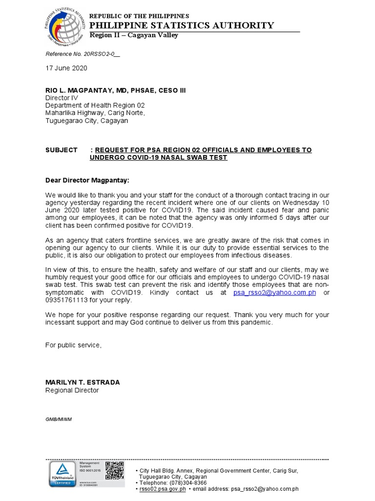 Request Letter For Swab Testing | PDF