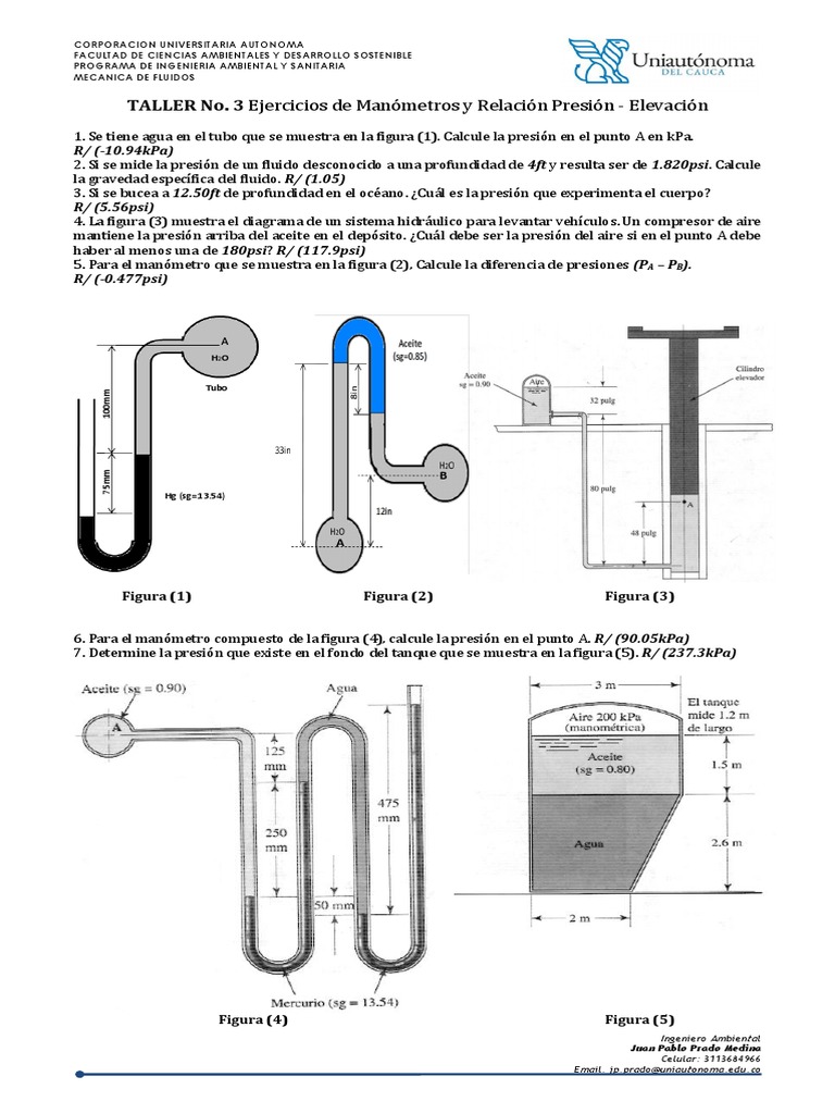 Taller 3 Mecanica 2020 Pdf Pdf Medida De Presión Presión
