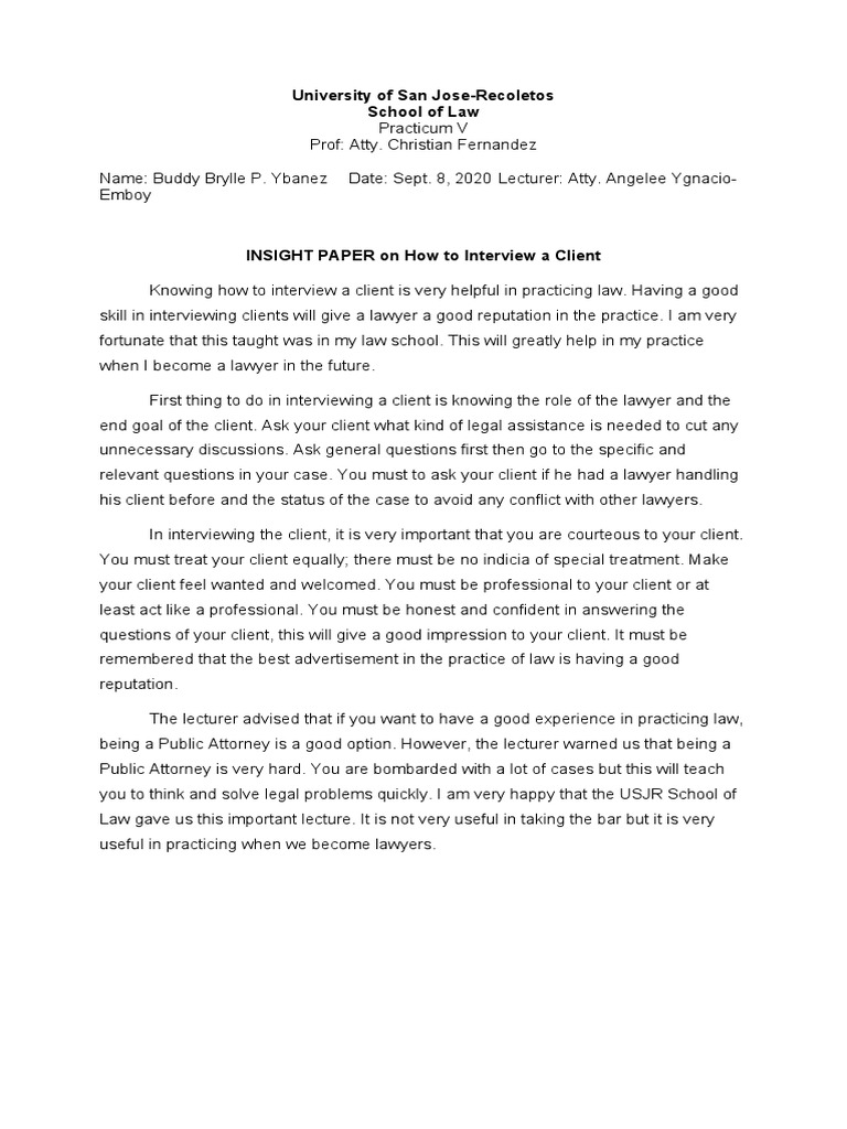 Insight Paper: Client Interviewing Skills | PDF | Law