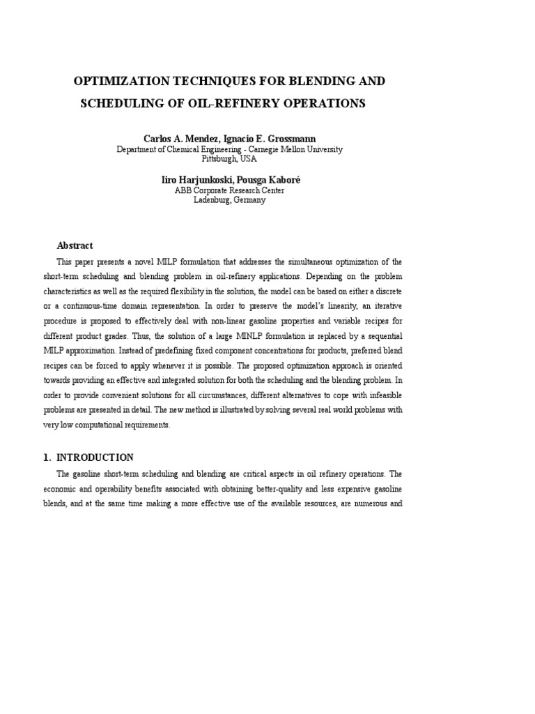 Optimization Techniques For Blending and Scheduling of Oil-Refinery ... Optimization Techniques For Blending and Scheduling of Oil-Refinery ...