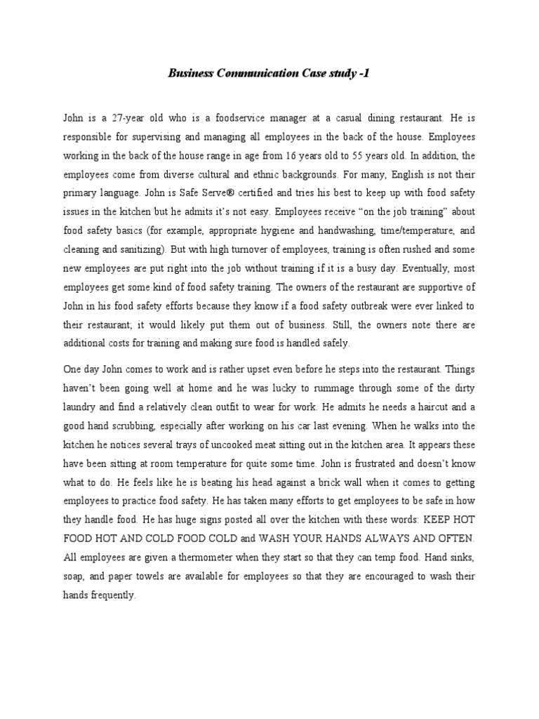 Business Communication Case Study | PDF | Restaurants | Food Safety
