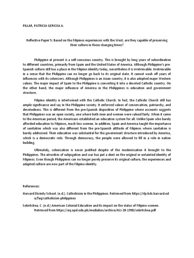 Reflection On Preserving Filipino Culture | PDF | Philippines | The ...