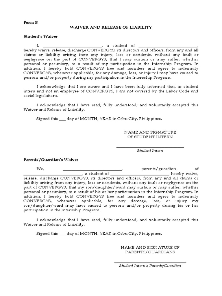 Waiver of Liability Form B 2015 | Download Free PDF | Waiver | Indemnity