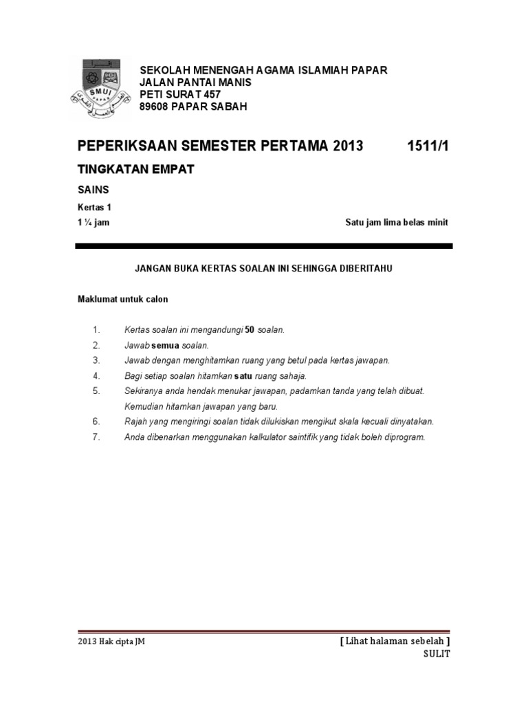 Muka Depan - Sains Form 4 | PDF