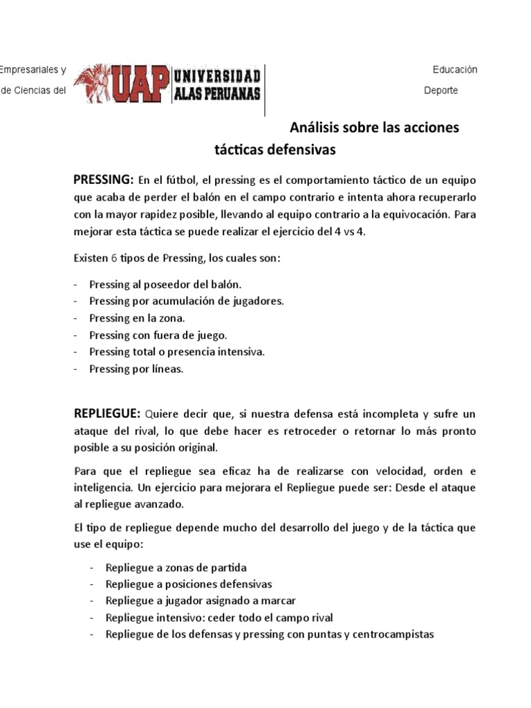 Análisis Sobre Las Acciones Tácticas Defensivas en El Fútbol | PDF | Defensor (Asociación de ...