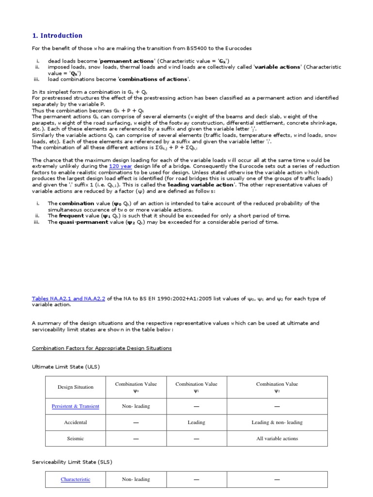 Eurocode Load Combination Cases (Quasi-Permanent, Frequent, Combination ...