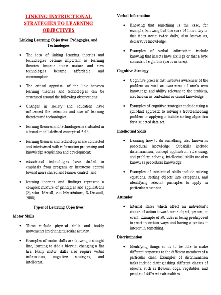 Linking Instructional Strategies To Learning Objectives: Verbal ...