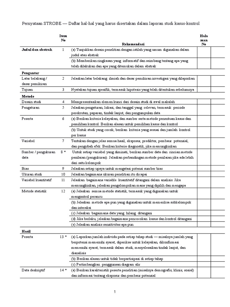 (Terjemahan) STROBE - Checklist - Case-Control | PDF (Terjemahan) STROBE - Checklist - Case-Control | PDF