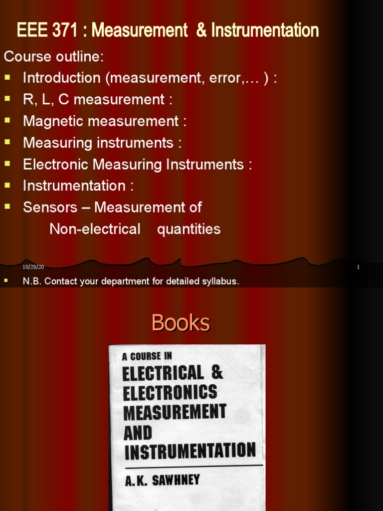 EEE 371: Measurement & Instrumentation: N.B. Contact Your Department ...