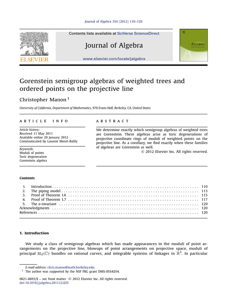 Journal of Algebra: Christopher Manon | PDF | Theorem | Topology