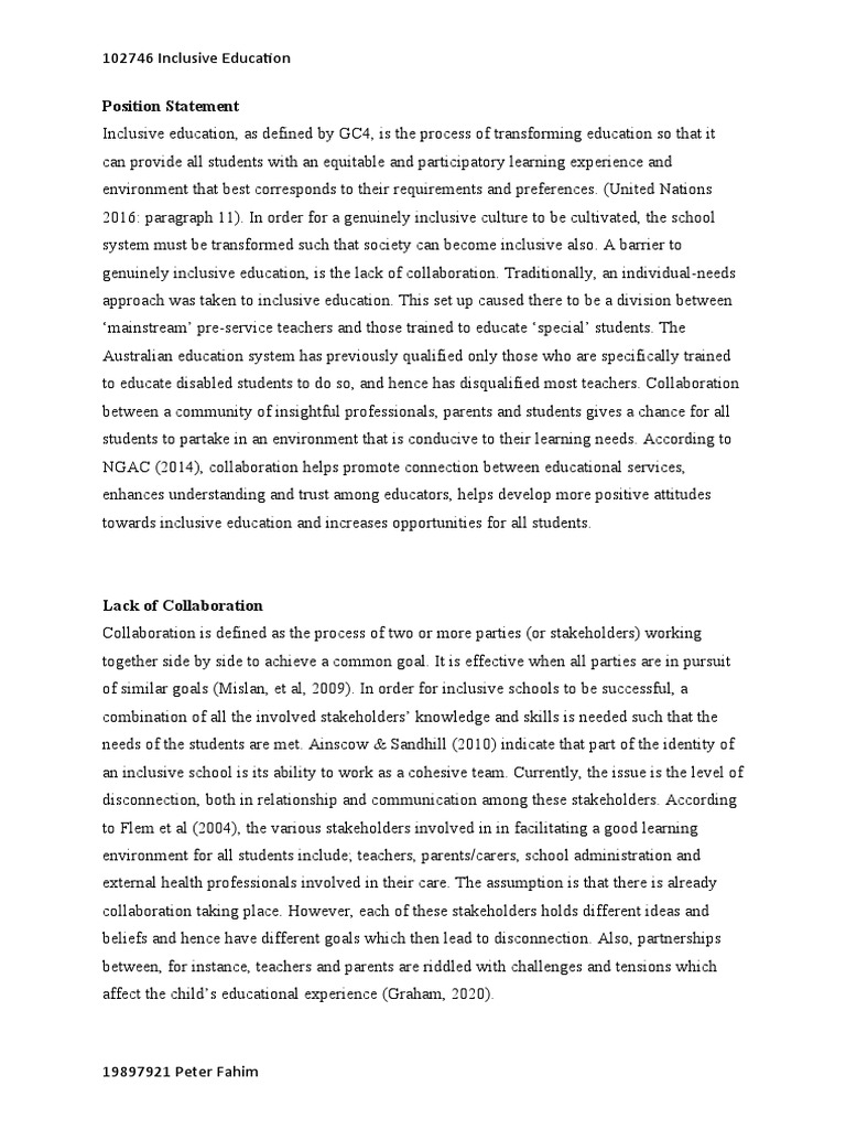 Assessment 1 Final | PDF | Inclusion (Education) | Special Education