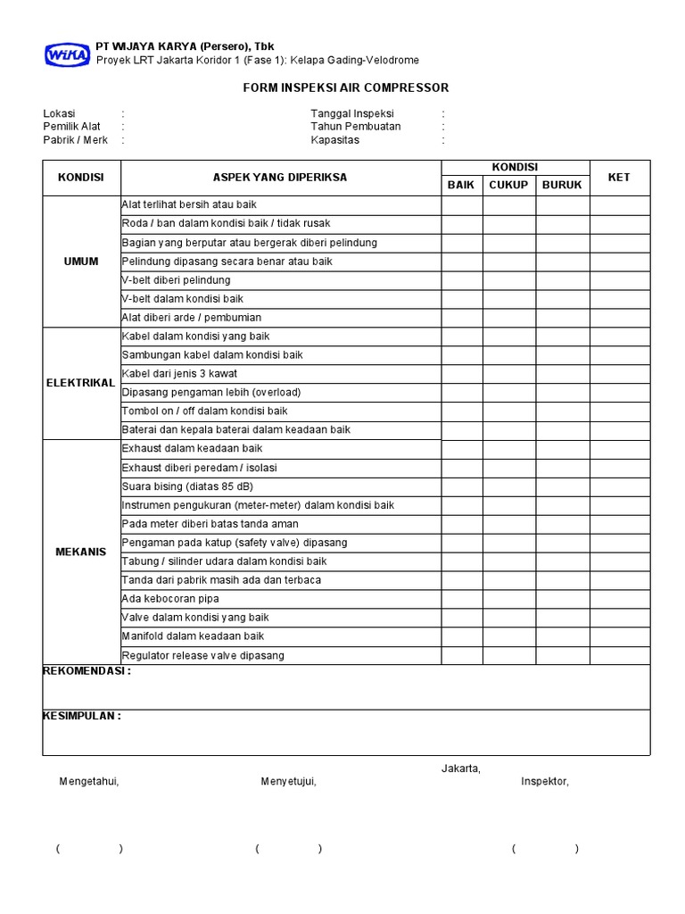 Form Inspeksi Air Compressor | PDF