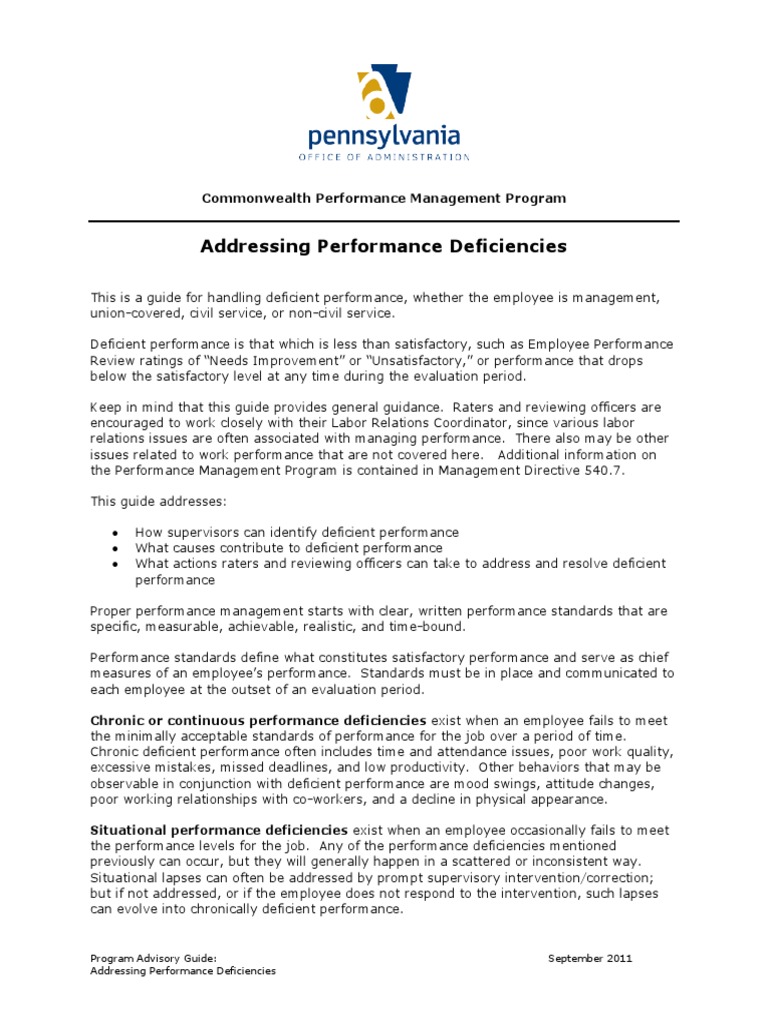 Performance Deficiency Guide | PDF | Performance Appraisal | Employment