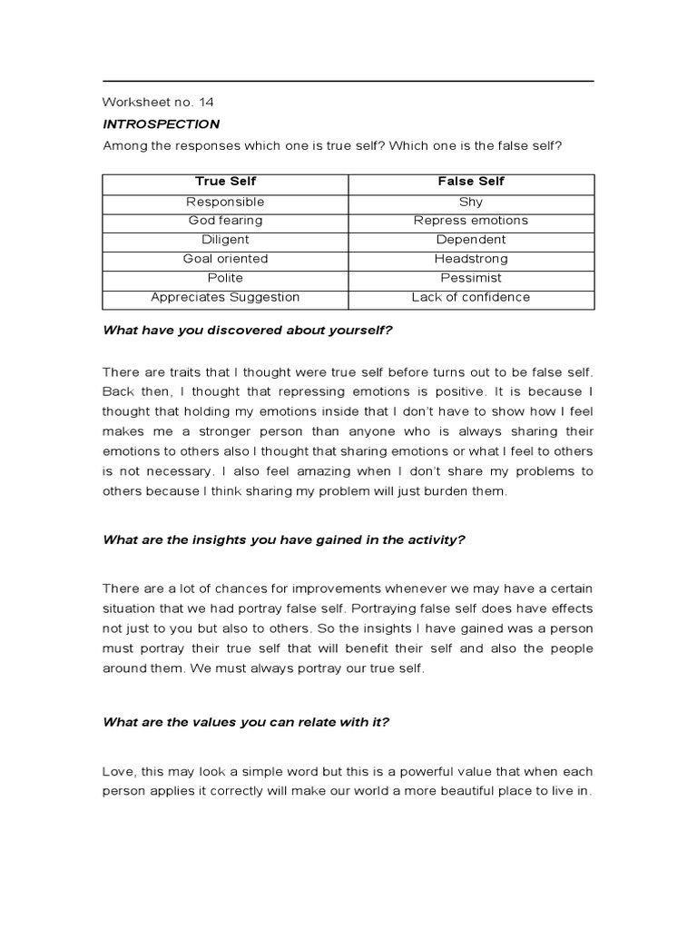 Introspection: True Self False Self | PDF | Self | Metaphysics