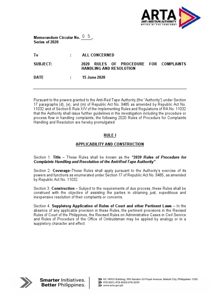 ARTA 2020 Complaint Handling Procedures | PDF | Affidavit | Complaint