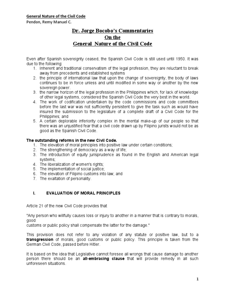 19 The General Nature of The Civil Code | PDF | Equity (Law) | Marriage