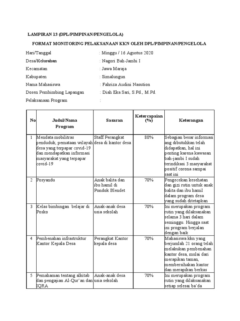 Instrumen Monev KKN Audini | PDF