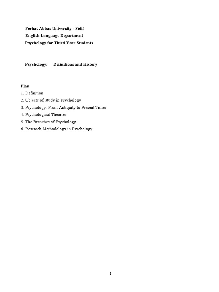 Ferhat Abbas University - Sétif English Language Department Psychology ...