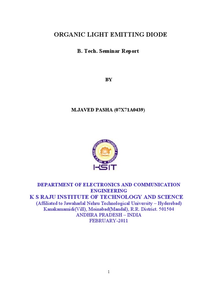 Organic Light Emitting Diode: B. Tech. Seminar Report | Download Free ...