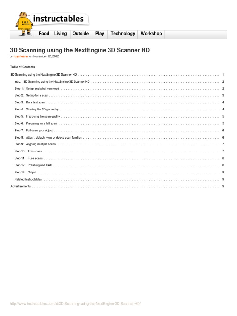 3D Scanning Using The NextEngine 3D Scanner HD - Instructables | PDF ...