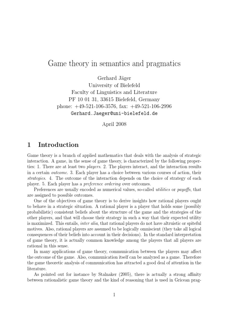 Journal Semantics | PDF | Game Theory | Rationality