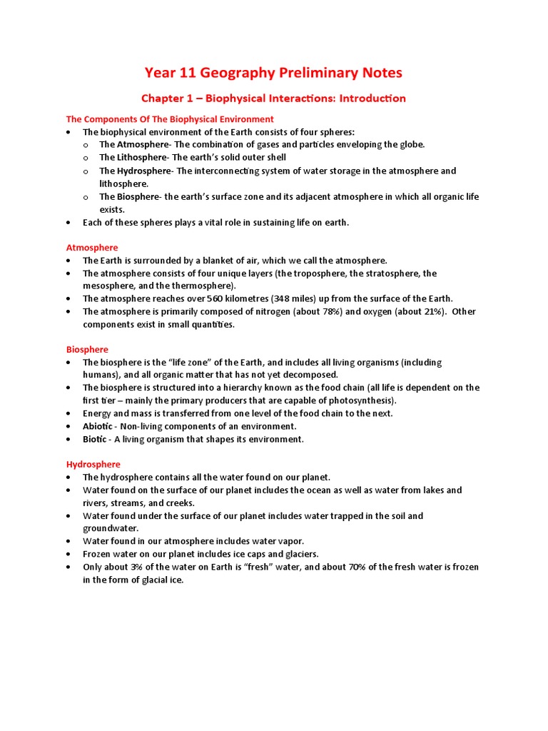 Year 11 Geography Preliminary Notes | PDF | Atmosphere Of Earth ...