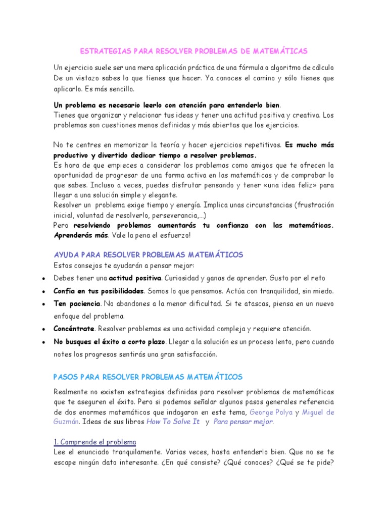 Estrategias para Resolver Problemas de Matemáticas | PDF | Palabra ...