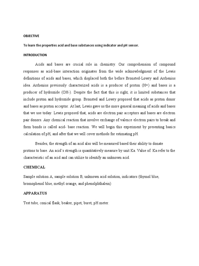 Lab Report 6 Acid and Base | PDF | Acid | Ph