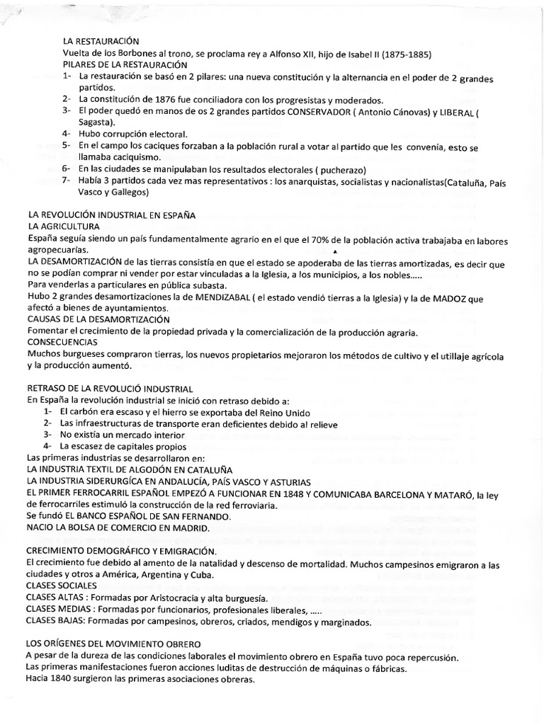 Resumen Revolucion Industrial en España 4. Eso | PDF