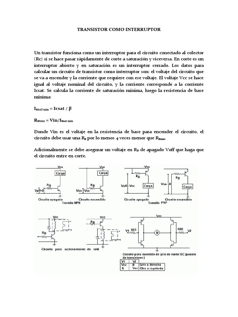 3.transistor Como Interruptor | PDF | Transistor | Transistor de unión bipolar
