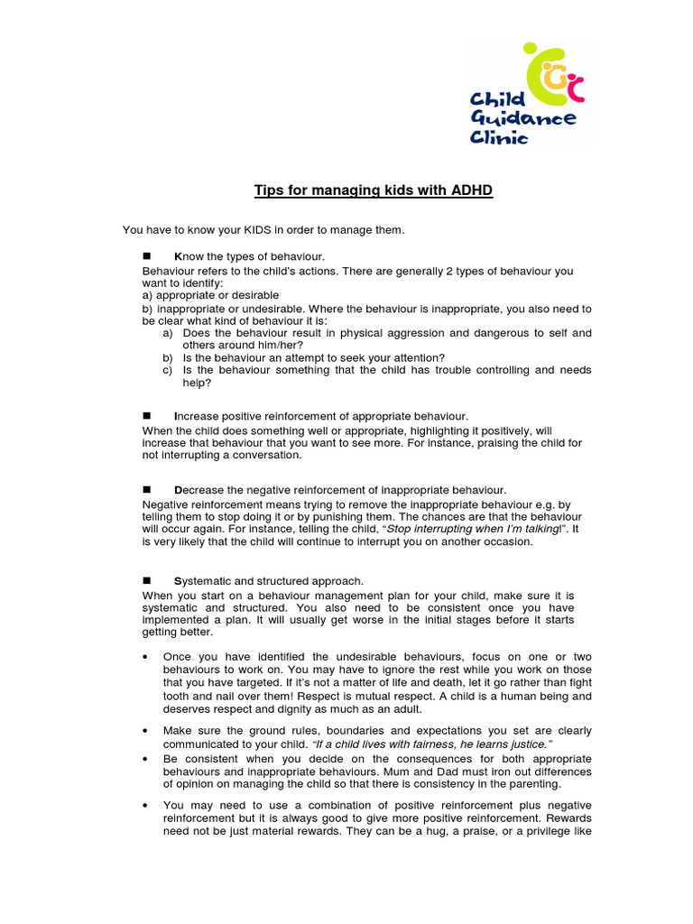 Managing Kids with ADHD: Effective Tips | PDF | Reinforcement | Behavior