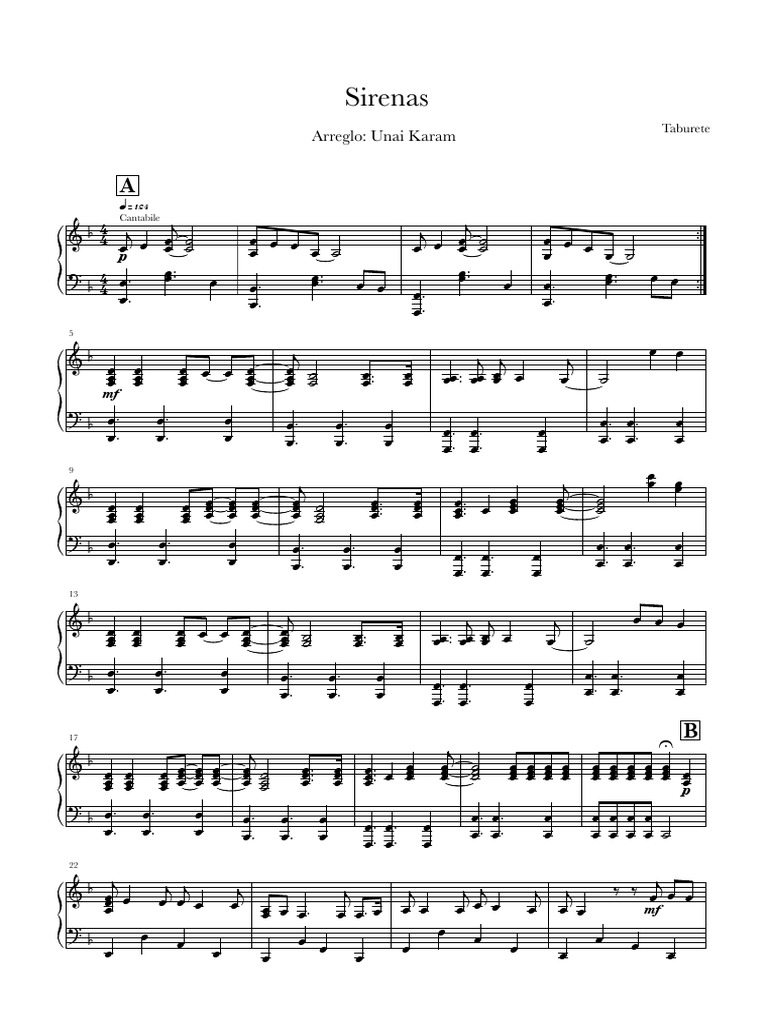Partitura Piano Sirenas Taburete | PDF