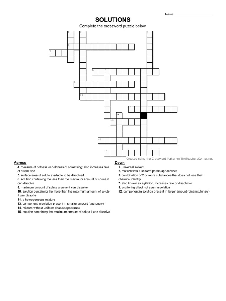 Solutions: Complete The Crossword Puzzle Below | PDF