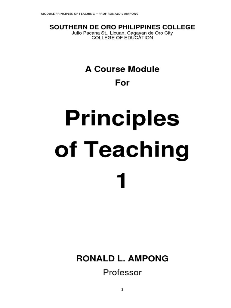 Principles of Teaching 1: A Course Module For | PDF | Teachers | Learning