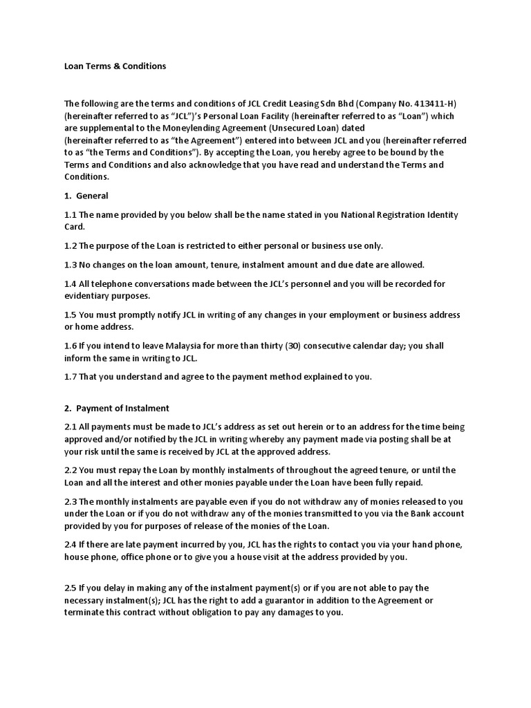 Loan Terms Conditions | PDF | Loans | Civil Law (Legal System)