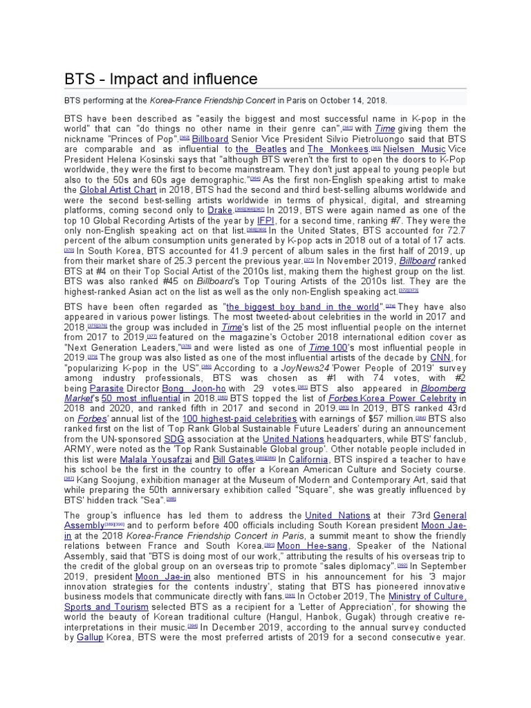 BTS: Global Influence and Economic Impact | PDF | South Korea | World ...