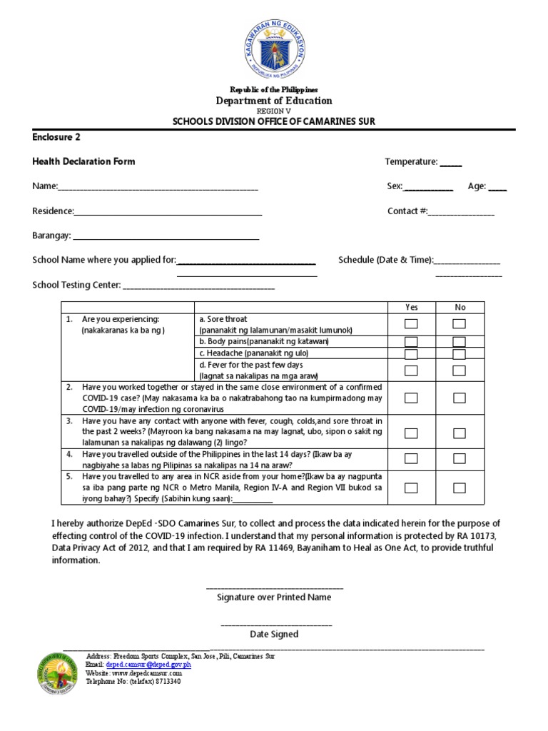 Student Health Declaration Form | PDF | Diseases And Disorders | Wellness