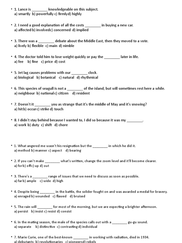 Multiple Choice Cloze Cae | PDF