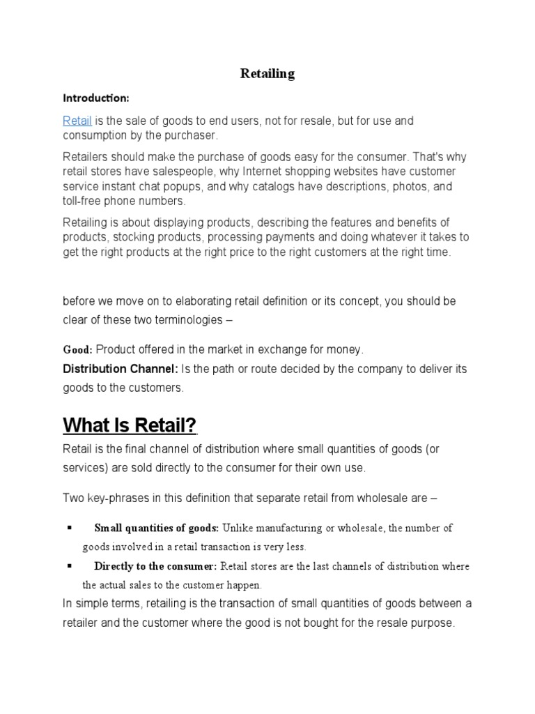 Retailing: An Overview of Key Concepts, Types and Challenges | PDF