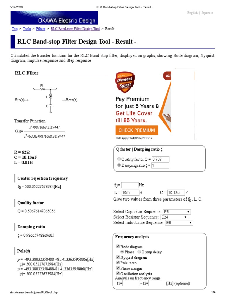 RLC Band-Stop Filter Design Tool - Result PDF | PDF | Electronic Filter ...