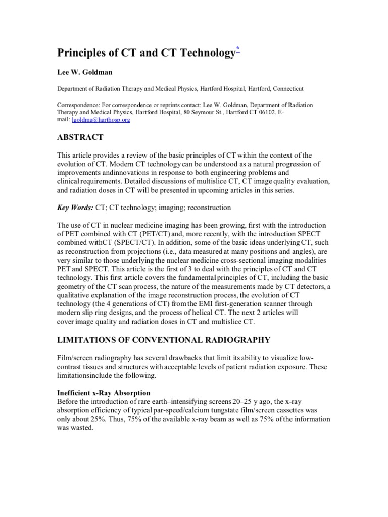 Principles of CT and CT Technology | PDF | Ct Scan | Radiography